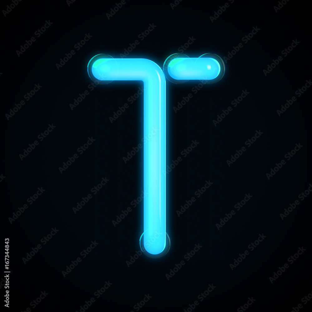 Blue neon glowing light letter T capital letter. 3D rendering Stock ...