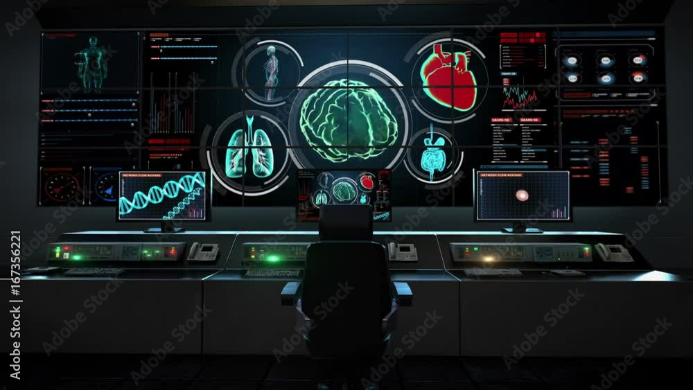 Human medical care center, main control room, humanoid, Scanning Brain ...