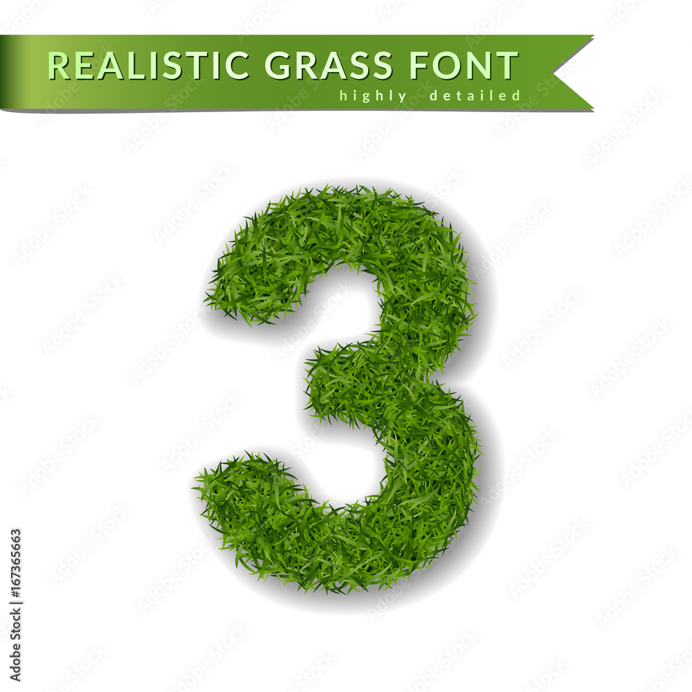 Grass number three. Green number three isolated on white background ...