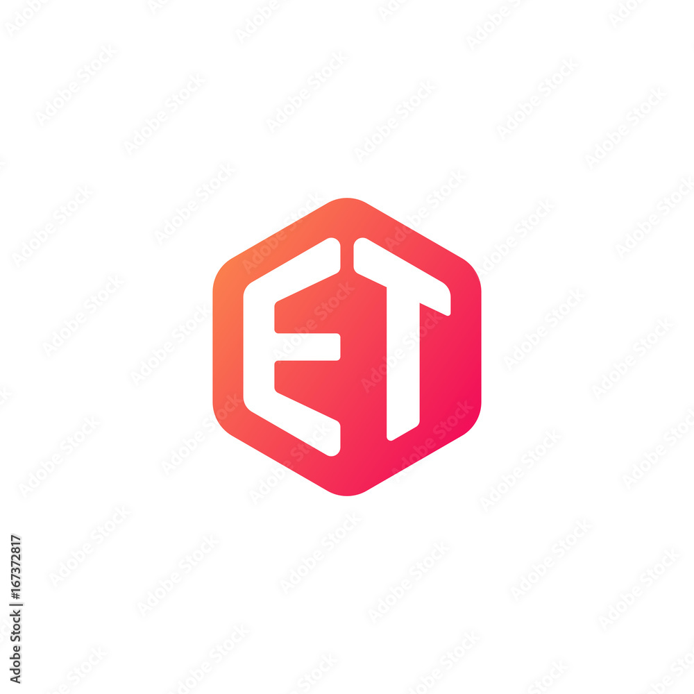 Initial letter et, rounded hexagon logo, gradient red orange colors ...