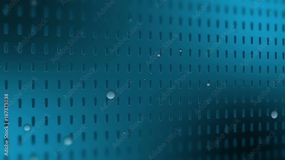 Perforated blue sheet metal with drops of water. 4K UHD video loop ...