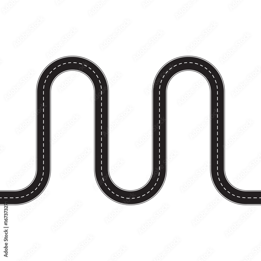 Winding road template. Asphalt road with turns isolated on white ...