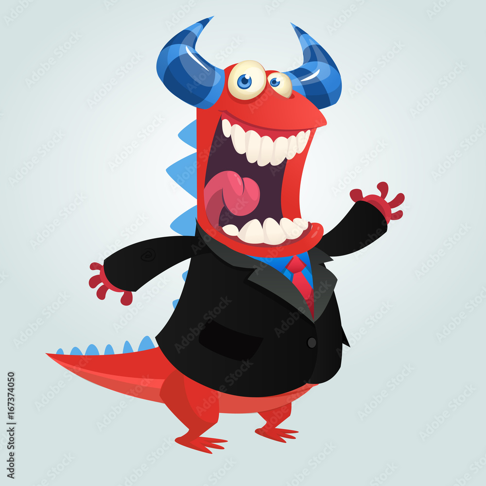 Cartoon happy monster in a suit. Vector illustration Stock Vector ...