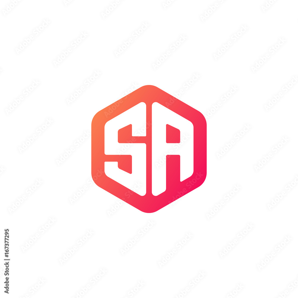 Initial letter sa, rounded hexagon logo, gradient red orange colors ...