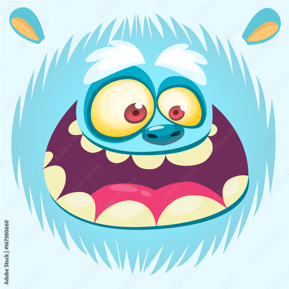 Cartoon yeti face. Vector bigfoot snowman. Design for t-shirt print ...