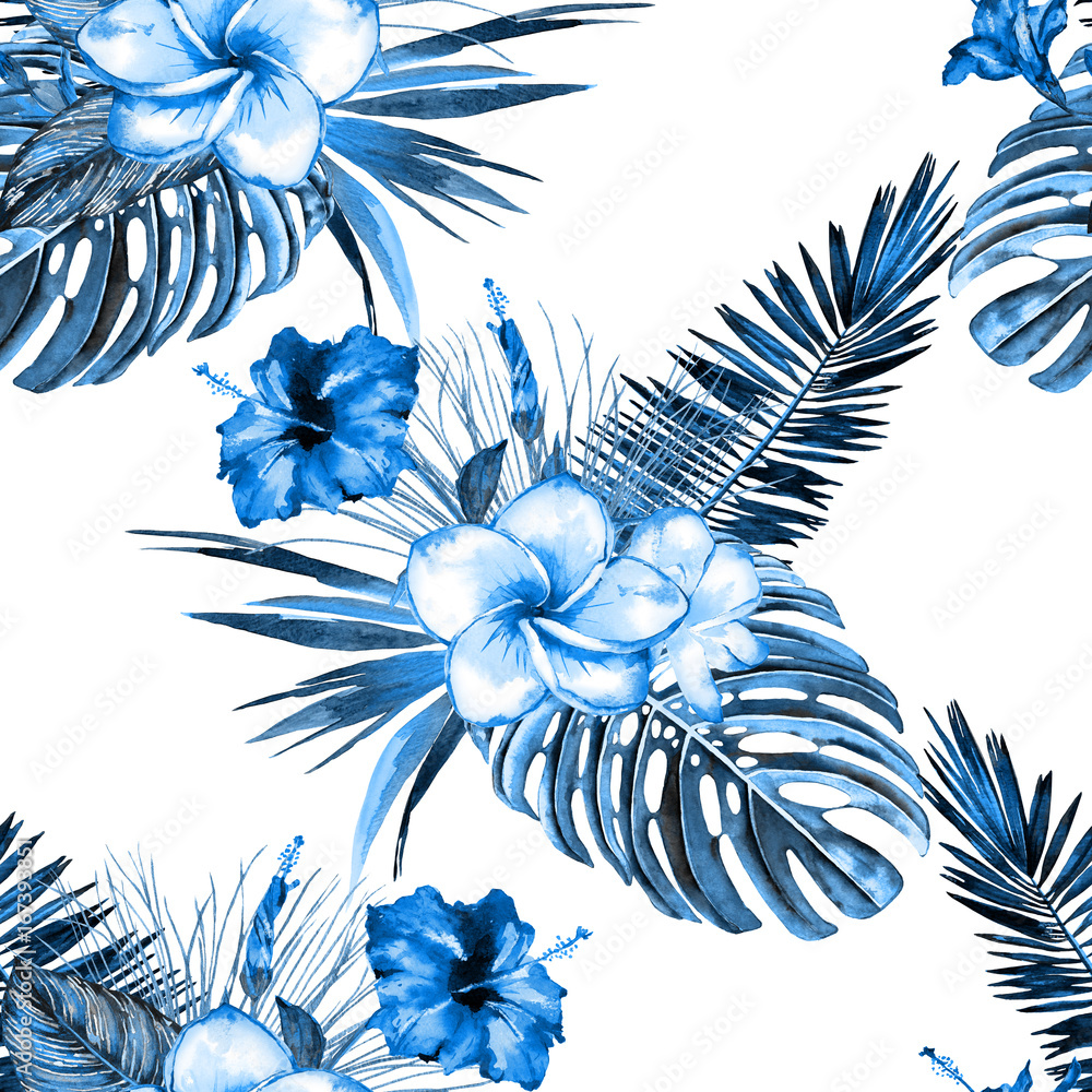 Blue Tropical Flowers Background