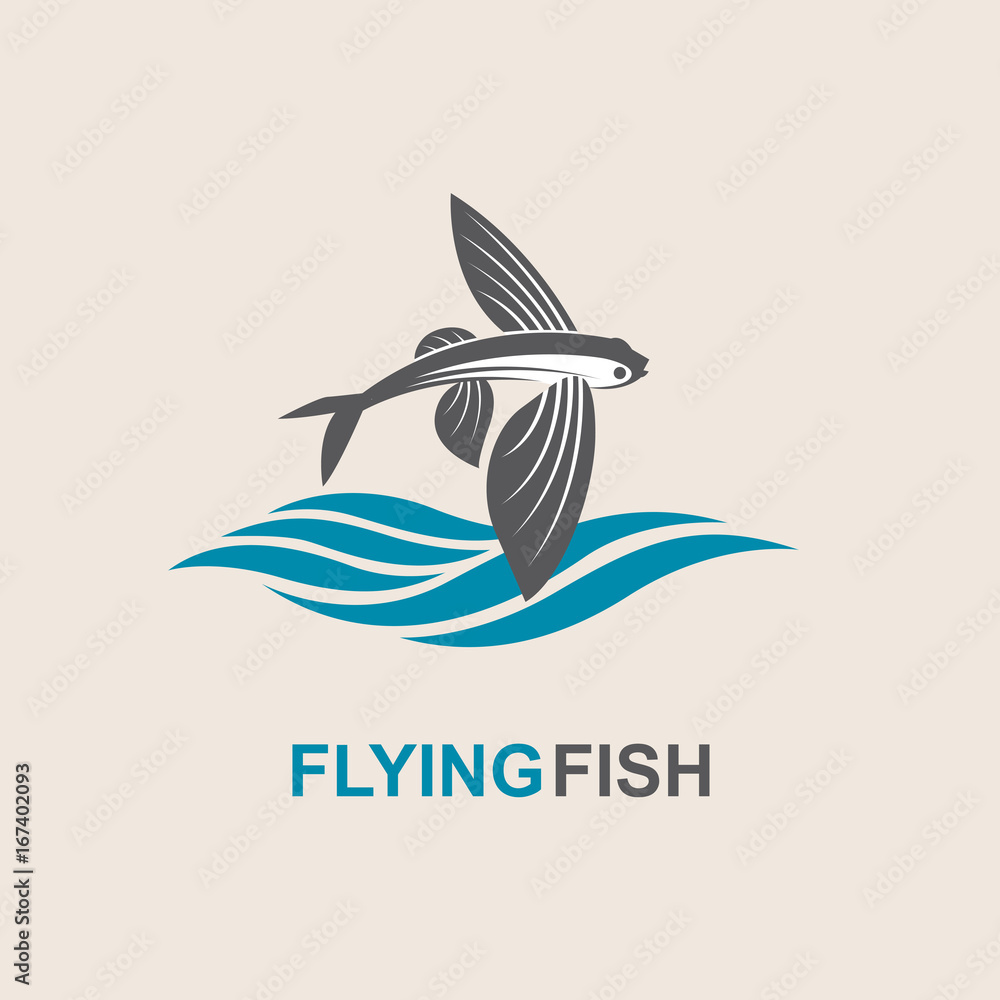 icon of flying fish with waves Stock Vector | Adobe Stock