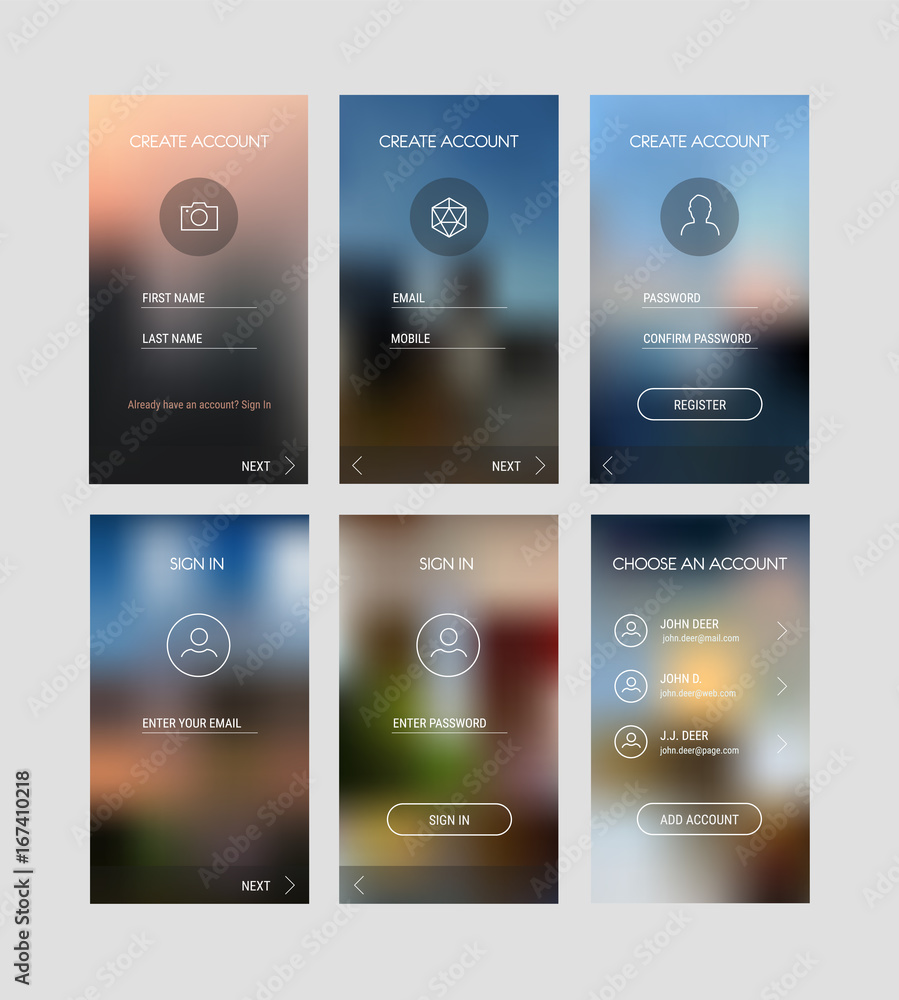 Mobile App UI Sign In and Sign Up screens mockup kit Stock Vector ...