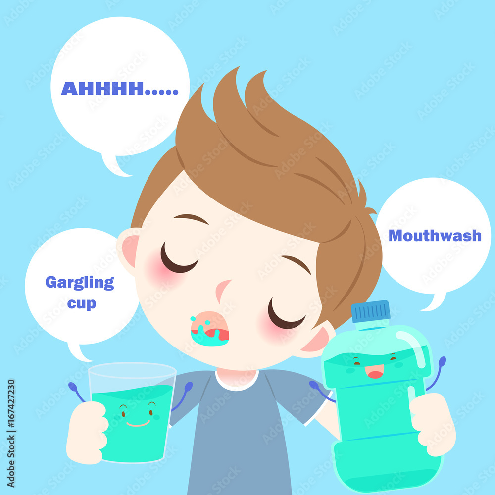 cartoon boy with mouthwash Stock Vector | Adobe Stock