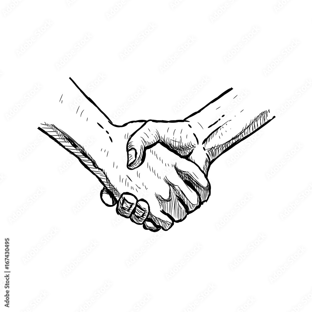 Hand drawn handshake. Isolated sketch. Vector illustration. Stock ...