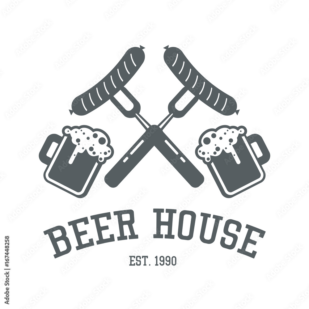 Beer house logo design in monochrome colors. Bar or pub label template ...