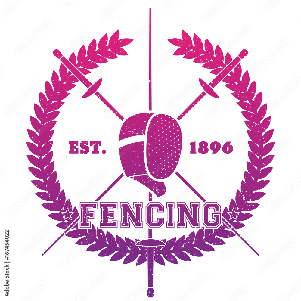 Fencing emblem, logo with crossed foils and fencing mask over white ...