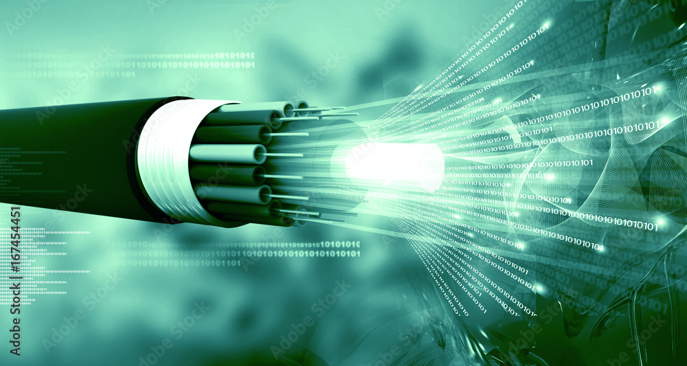 Optical fiber cable with binary cods. 3d illustration . Stock ...