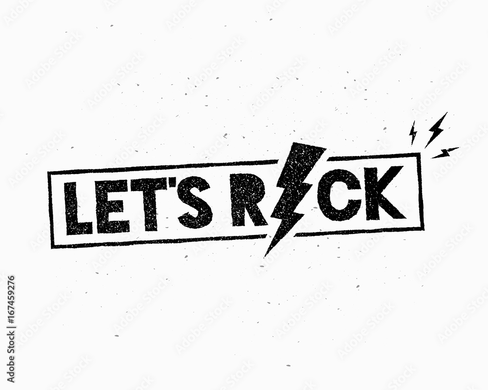 Typographical Vintage Poster Let's Rock. Stylized words with lightnings ...
