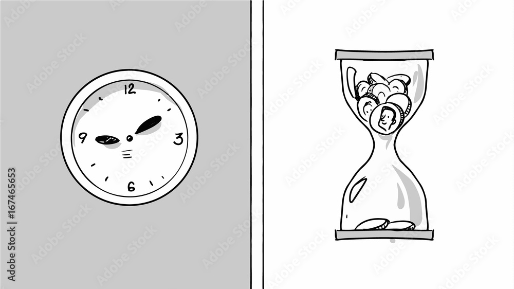 Hourglass and clock. time running Vector for cartoon, storyboard or ...
