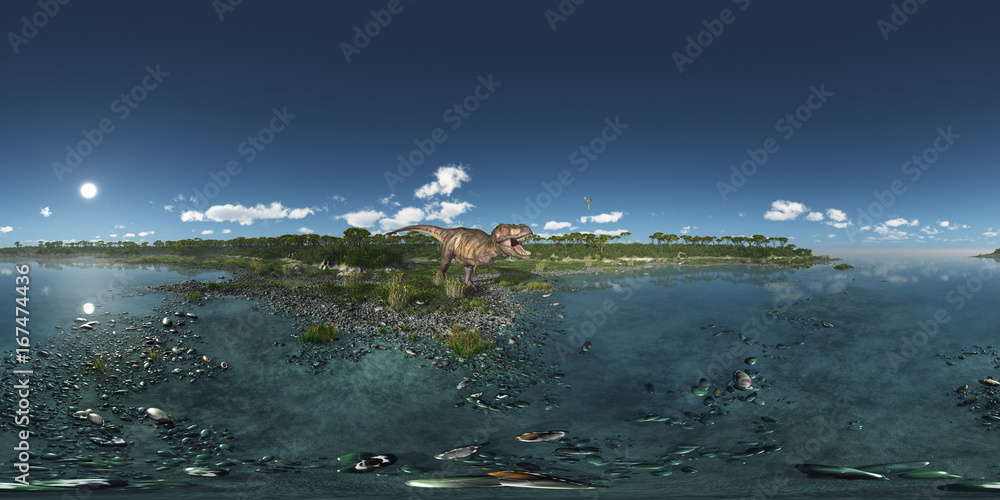 ภาพประกอบสต็อก 360 Grad Panorama mit dem Dinosaurier Tyrannosaurus Rex ...