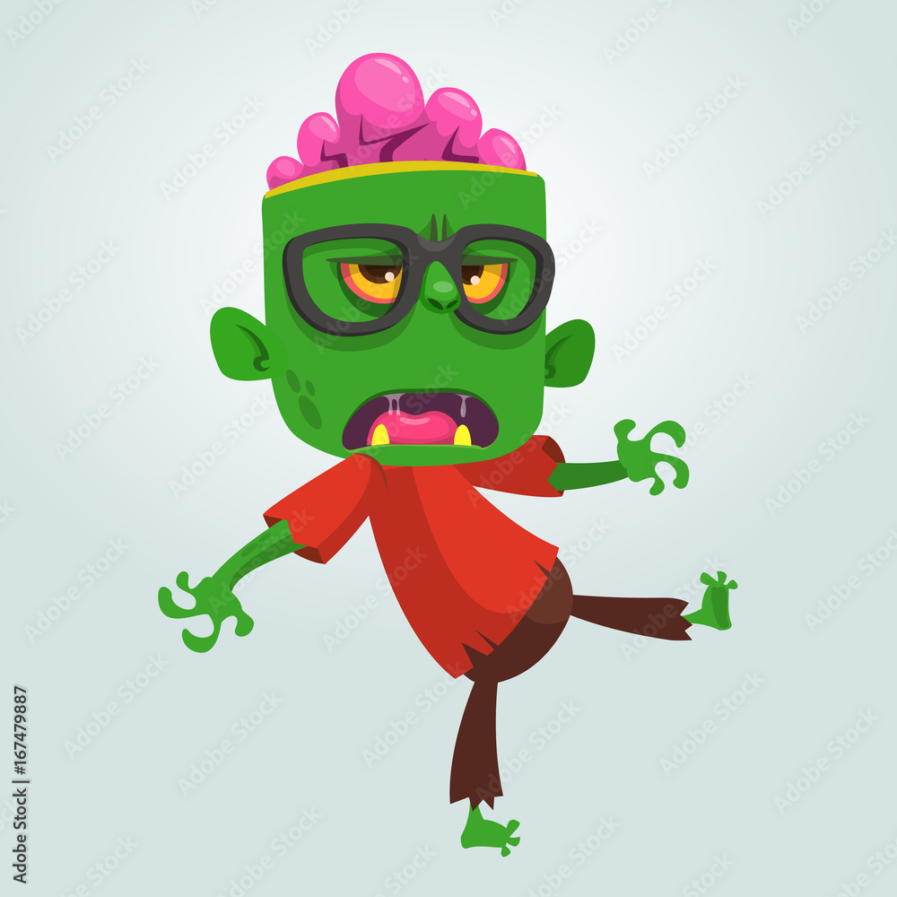 Cartoon zombie nerd with glasses. Halloween vector illustration of ...