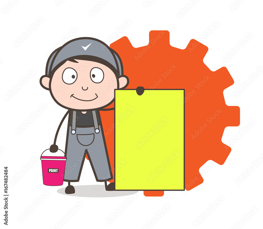Cartoon Painter Showing a Message Banner Vector Illustration Stock ...