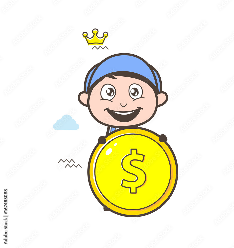 Cartoon Happy Boy Showing a Dollar Coin Vector Illustration Stock ...
