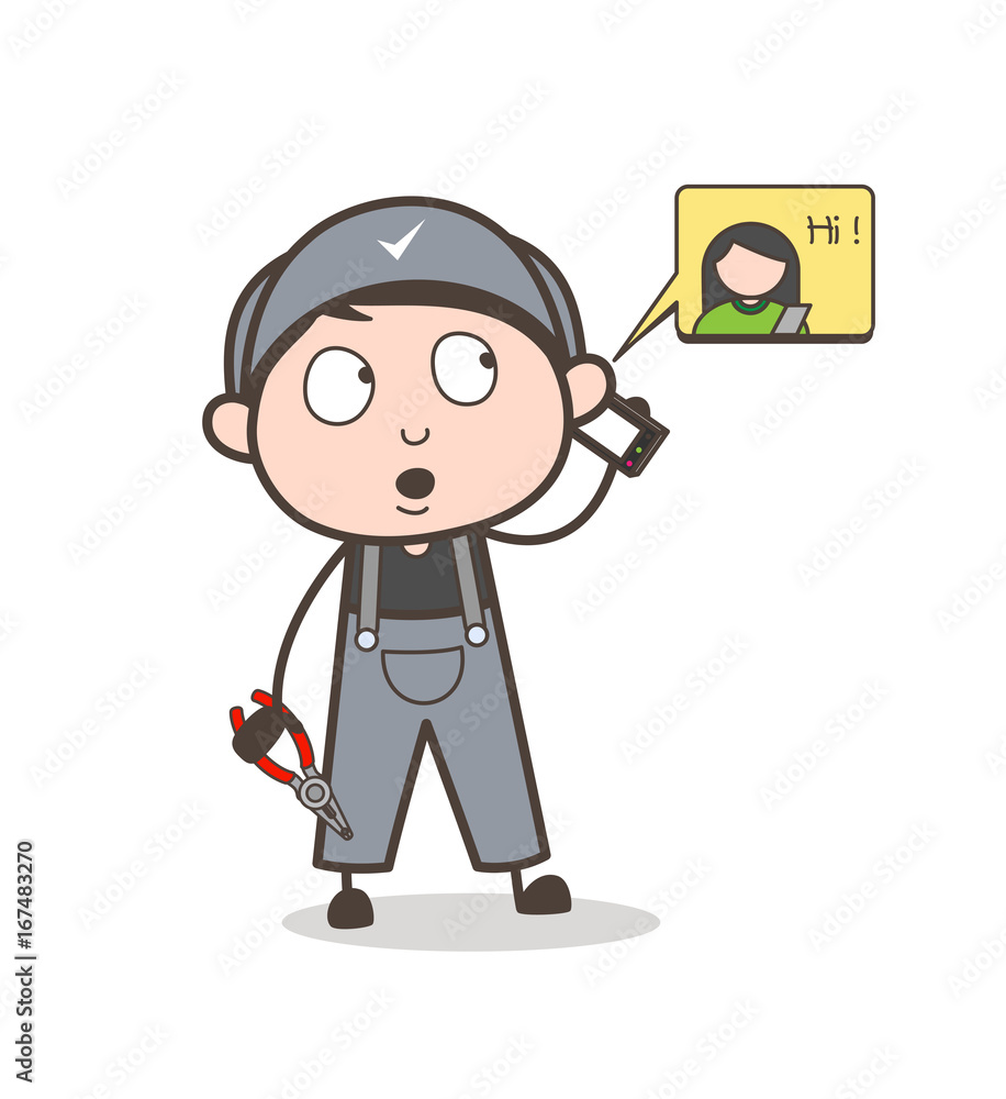 Cartoon Electrician Dealing with Client on Phone Vector Concept Stock ...