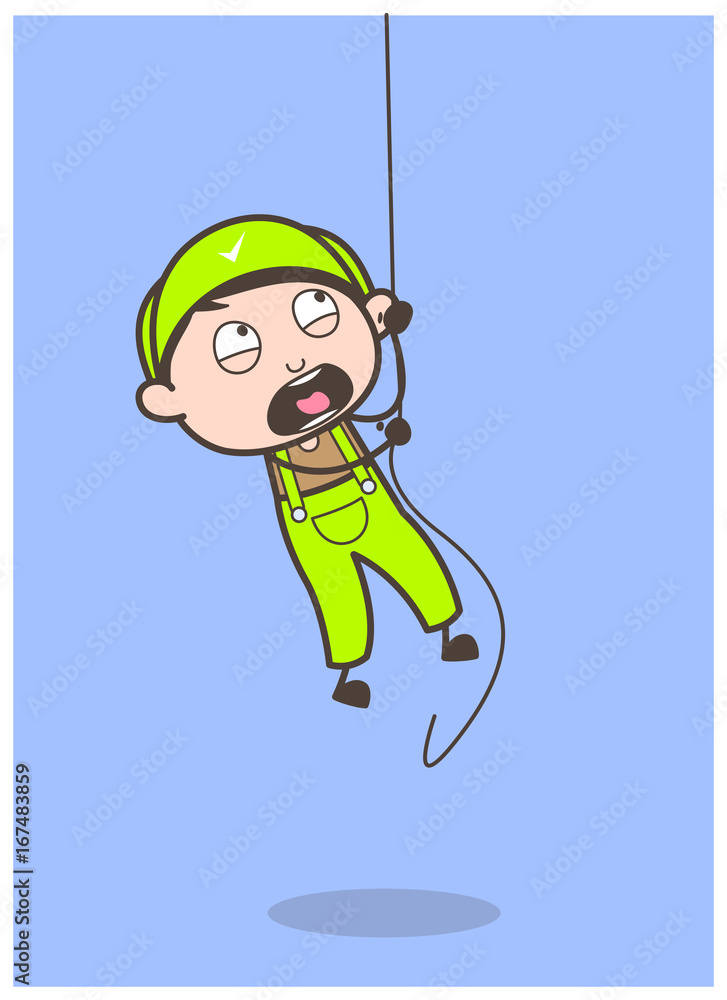 Cartoon Young Boy Climbing Rope in Tranning Vector Illustration Stock ...