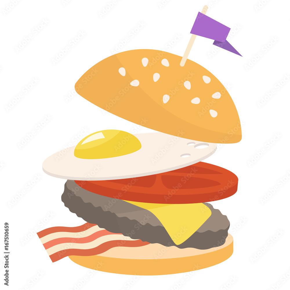 Fast food layered burger // vector cartoon illustration, clip art Stock ...