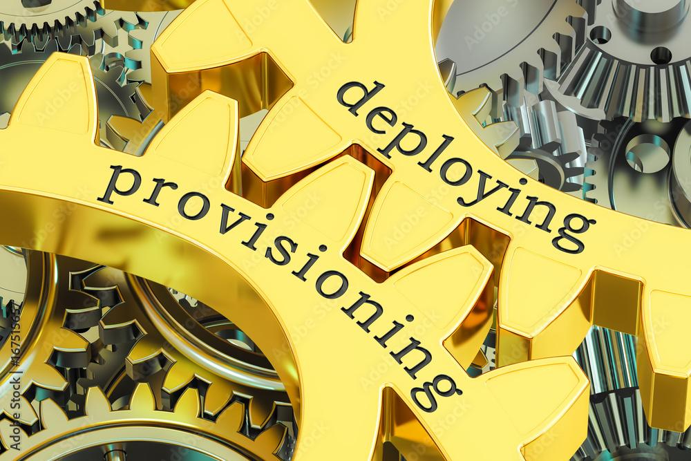 deploying provisioning concept on the gears, 3D rendering Stock ...