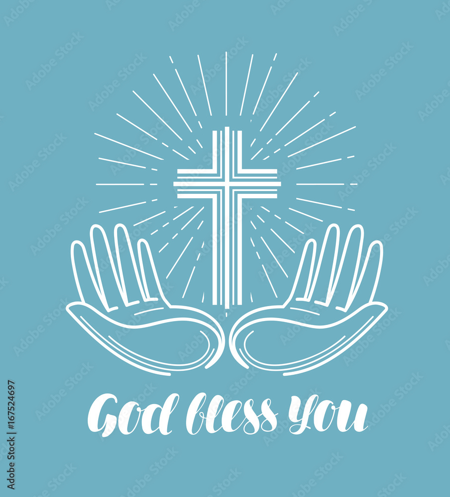 God bless you, handwritten lettering. Church, religion concept ...