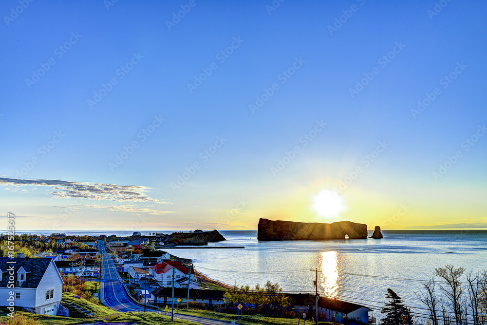 Famous Rocher Perce rock in Gaspe Peninsula, Quebec, Canada, Gaspesie ...