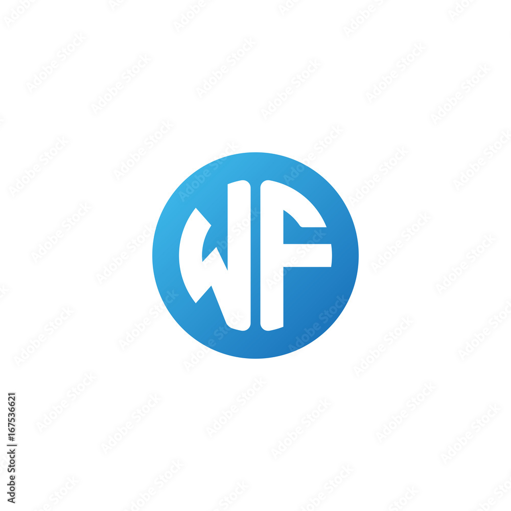 Initial letter WF, rounded letter circle logo, modern gradient blue ...