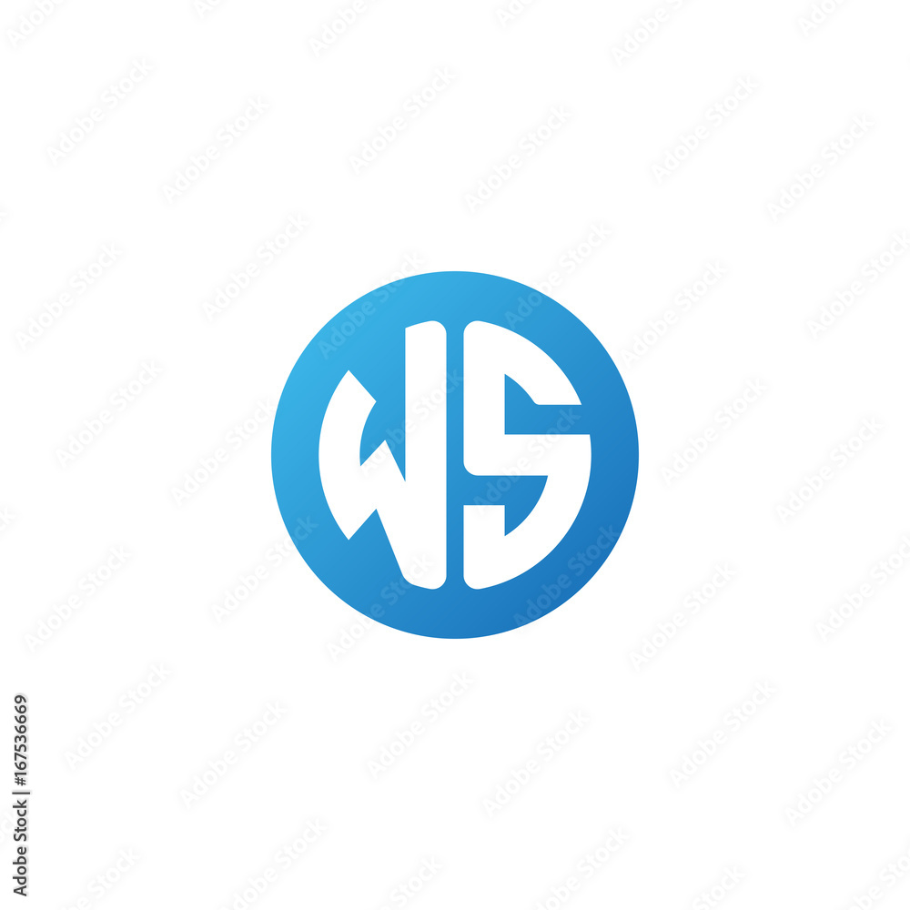 Initial letter WS, rounded letter circle logo, modern gradient blue ...