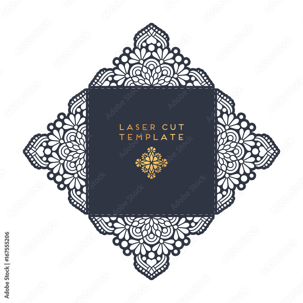 Vector wedding card laser cut template. Vintage decorative elements ...