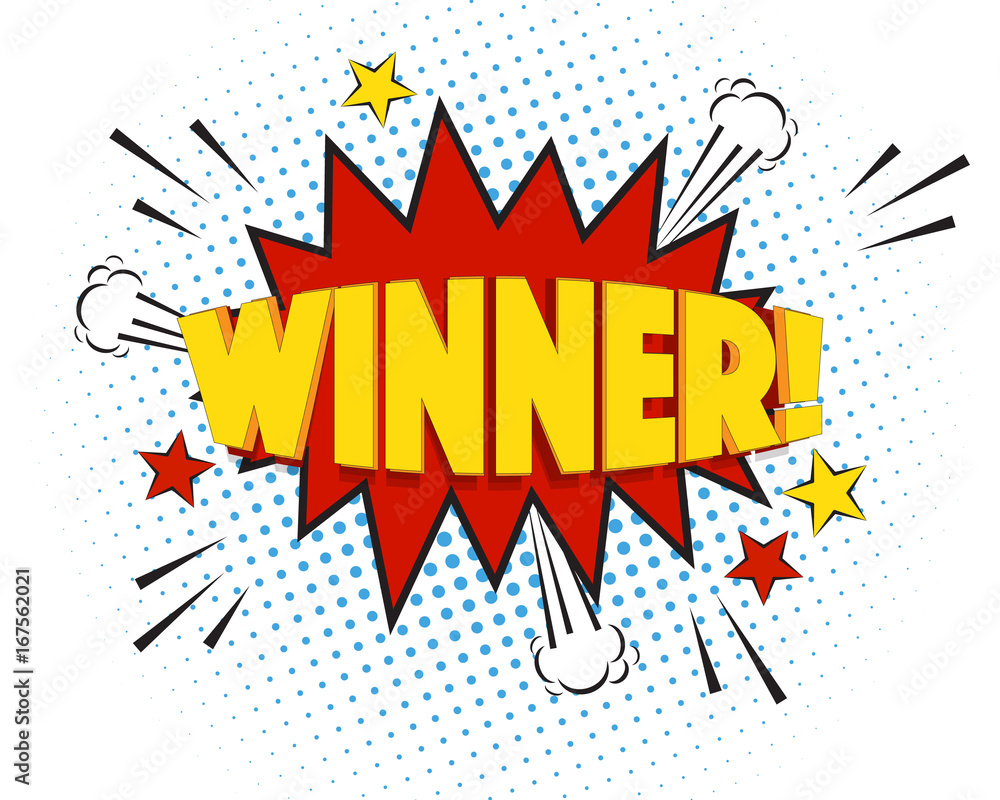 Winner comic explosion isolated on white, vector illustration. Funny ...