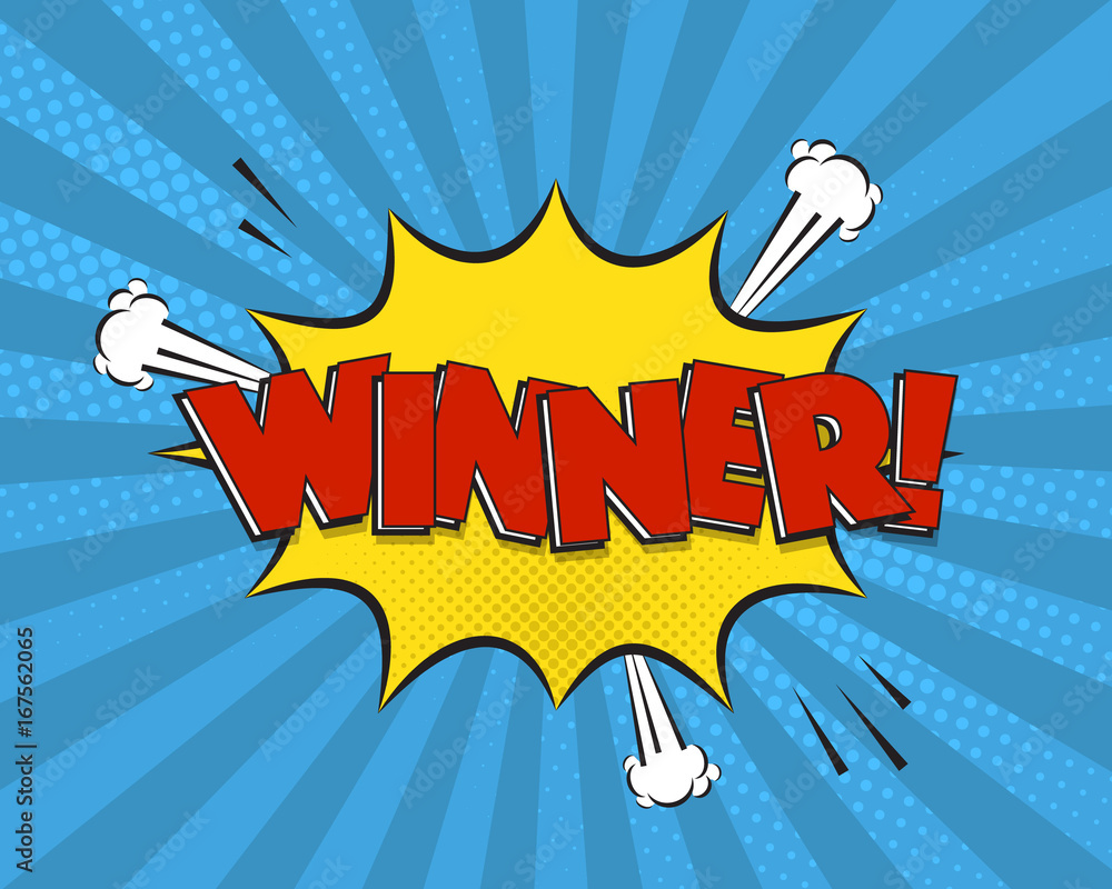 Winner comic pop art background vector illustration. Champion poster ...