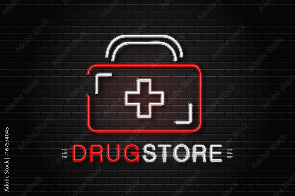 Vector realistic isolated neon sign logo for drugstore for decoration ...