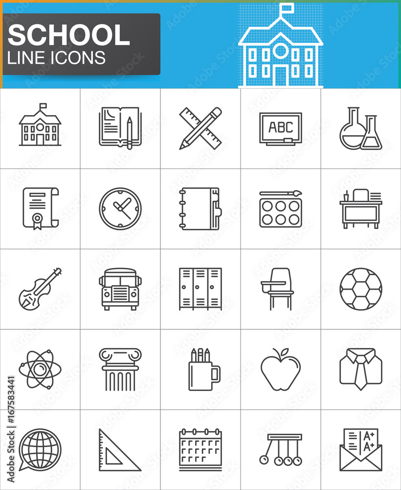 School line icons set, outline vector symbol collection, linear style ...