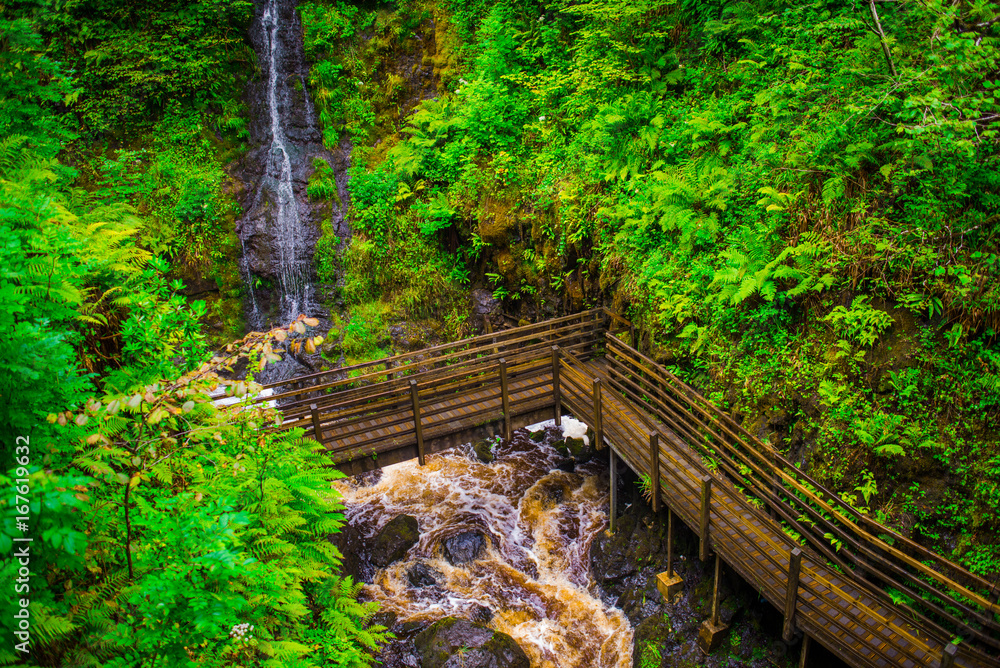 Fotka „Waterfall Trail at Glenariff Forest Park, Co. Antrim. Hiking in ...