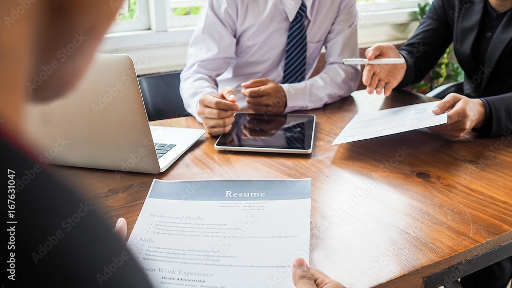 Business men and resume paper for a job interview concept on meeting ...