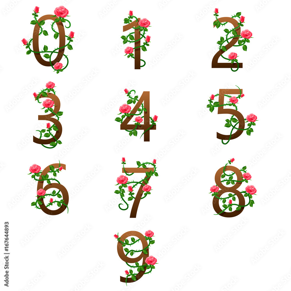 Number alphabet with red roses. vector illustration Stock Vector ...