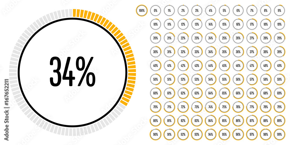 Set of circular sector percentage diagrams from 0 to 100 ready-to-use ...