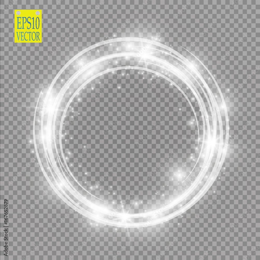 Vector light ring. Round shiny frame with lights dust trail particles ...