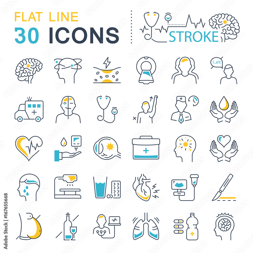 Set Vector Flat Line Icons of Stroke Stock Vector | Adobe Stock