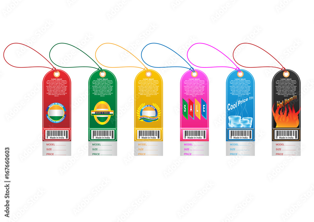 Price tag label with country barcode collection. Made in India. Vector ...