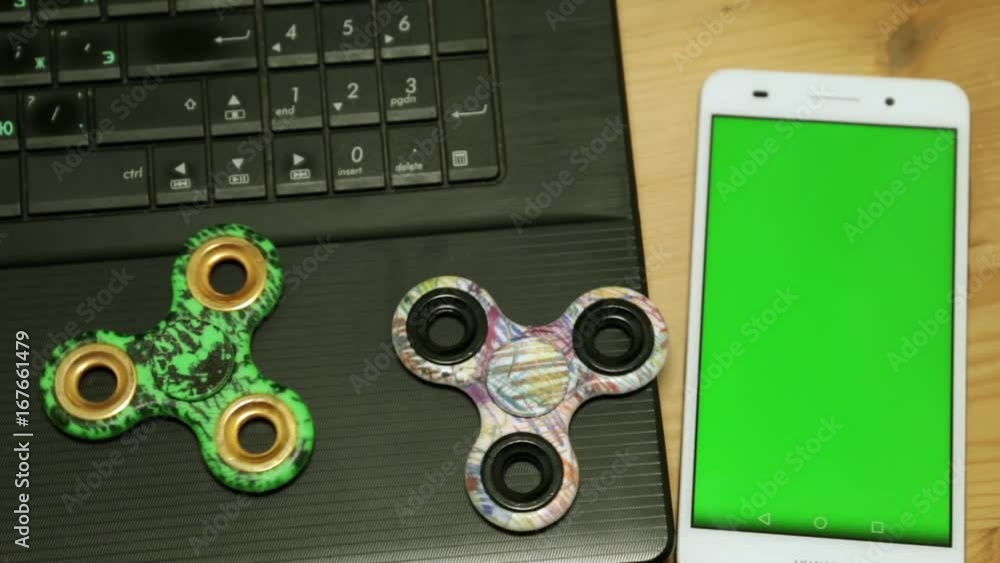 Laptop and smartphone with a green screen. Business, work, computer ...