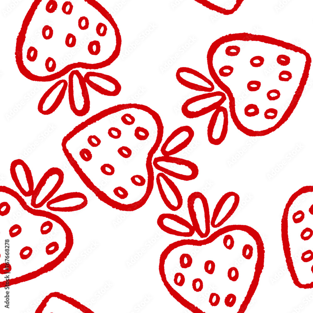 Hand drawn big red strawberry.Seamless texture.White background. Stock ...