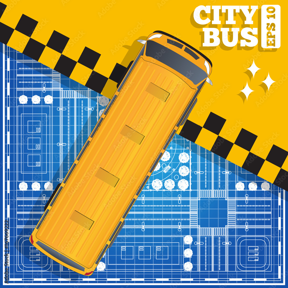 The bus on a city plan. View from above. Vector illustration. Stock ...