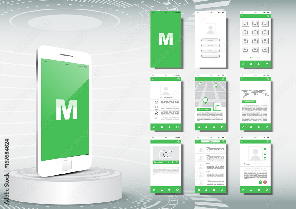 UI, UX for mobile application template, green theme some Elements of ...