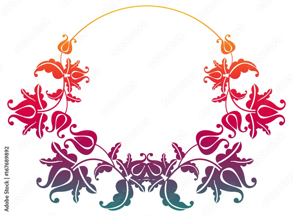 Gradient round frame with flowers. Copy space. Design element for your ...