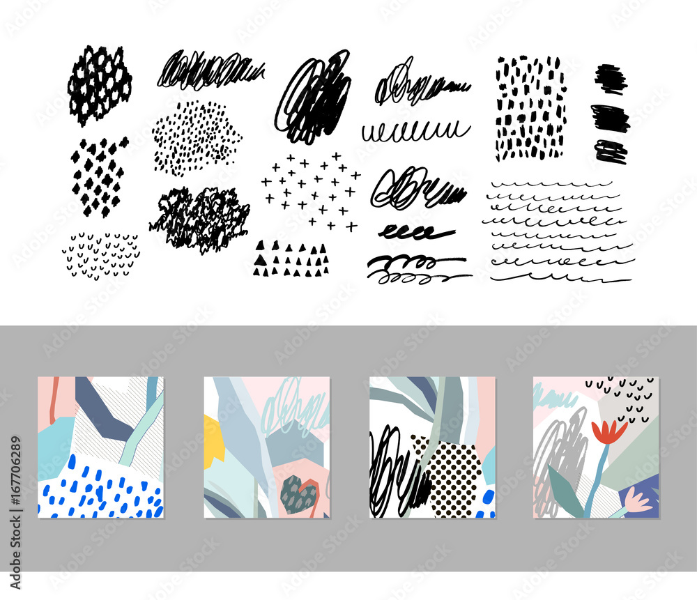 Collection of different homemade textures made by marker plus set of ...