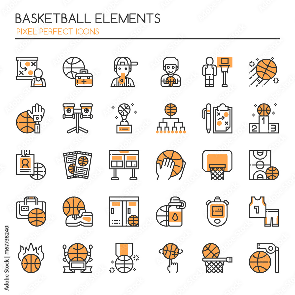 Basketball Element , Thin Line and Pixel Perfect Icons. เวกเตอร์สต็อก ...